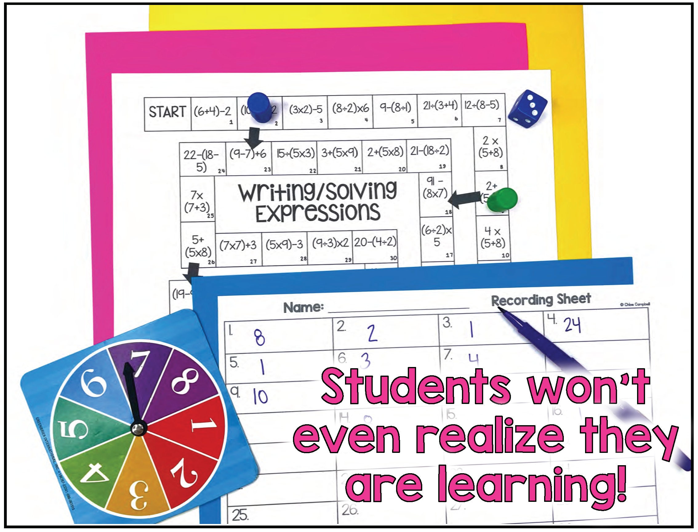 Writing Algebraic Expressions Game - Evaluating Expressions Math Center ...