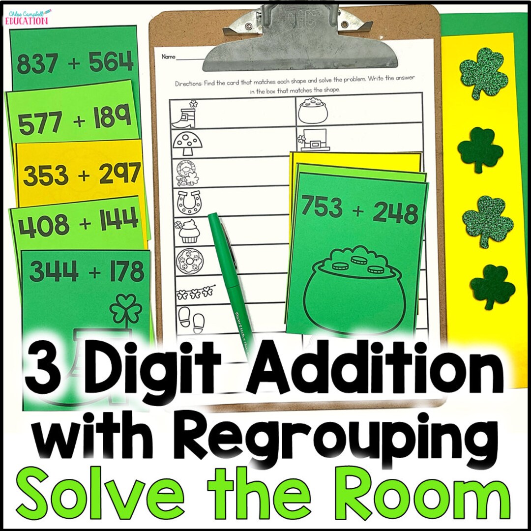 3 Digit Addition With Regrouping - St. Patrick’s Day Math - Etsy