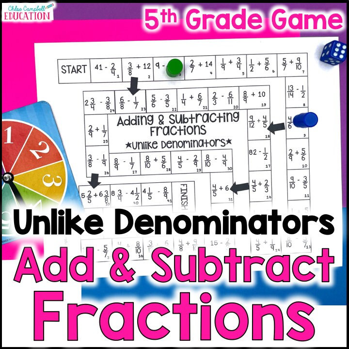 Add and Subtract Fractions With Unlike Denominators Game - Fraction ...