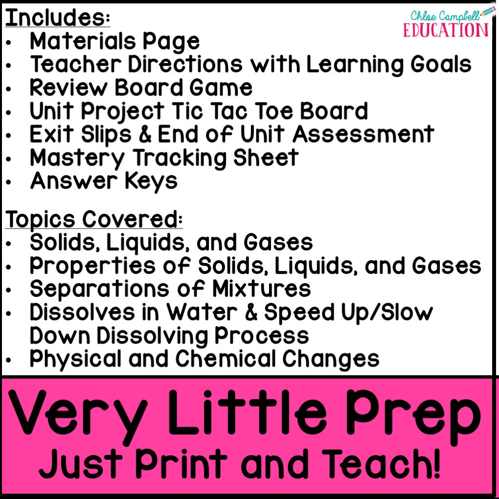 States of Matter Unit - Physical Science - Properties of Matter Solids ...