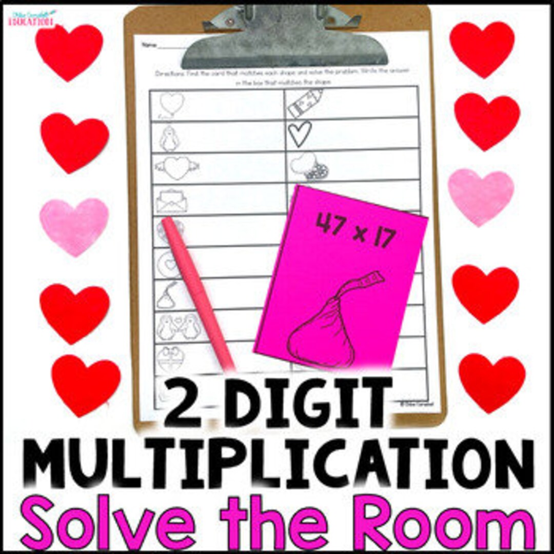 2 Digit by 2 Digit Multiplication Valentine's Day Math Solve the Room ...