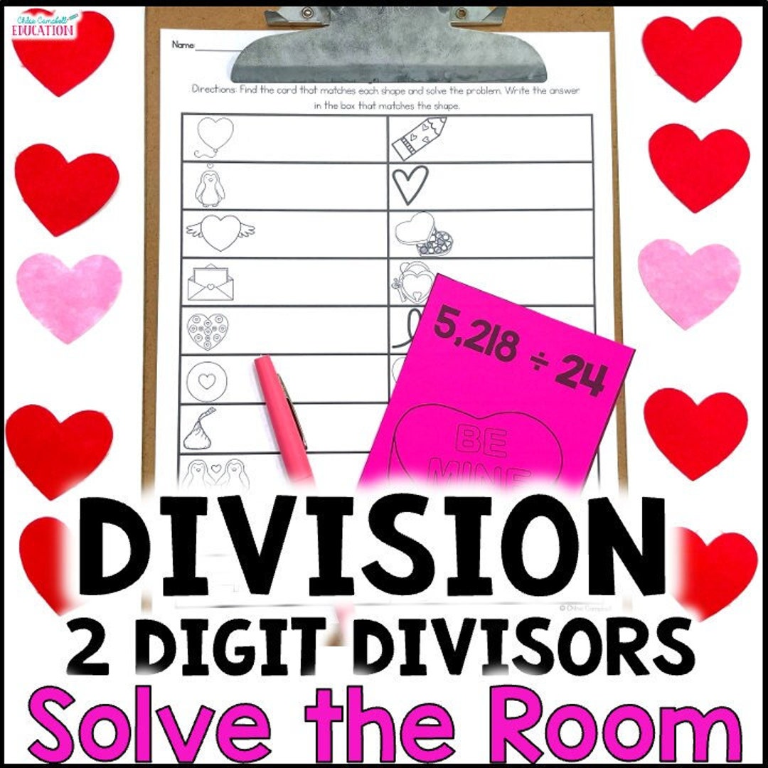 Long Division With 2 Digit Divisors - Valentine's Day Math Solve the ...