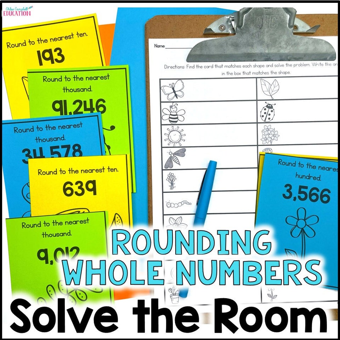 Round Whole Numbers - Solve the Room - Spring Math Center - Etsy