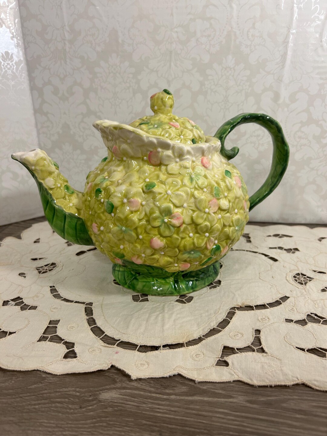 Vintage Green Hydrangea Teapot - Etsy
