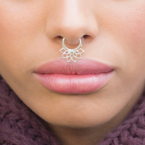 Lotus Septum, Septum Jewelry, Silver Septum Ring, Tribal Septum, Unique ...