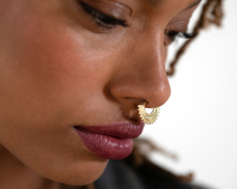 Large Septum Ring, 14k Gold Septum, Tribal Septum Ring, Gold Septum ...