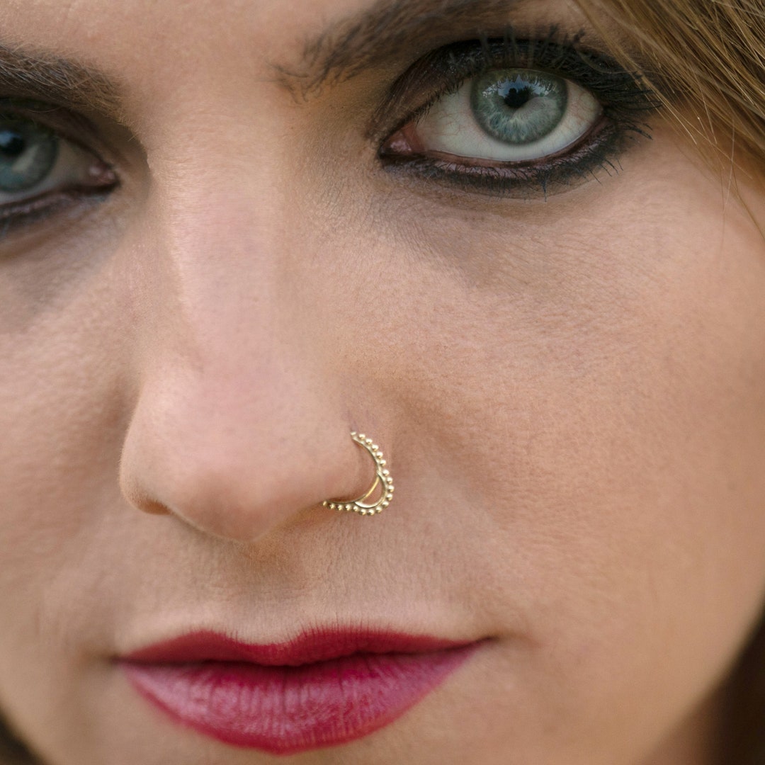 Indian Nose Hoop, Gold Nose Ring, Gold Nose Hoop, 14K Gold Nose Ring ...