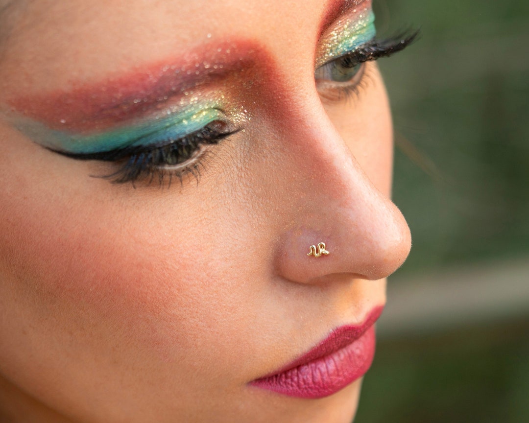 Snake Nose Stud, Snake Piercing, 14k Gold Nose Stud, India Nose Stud ...