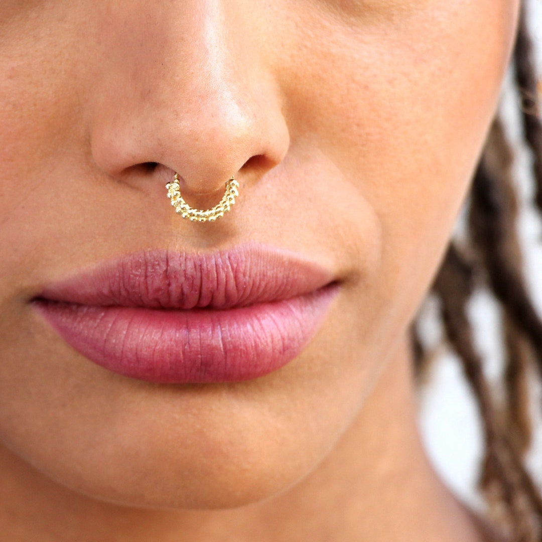 Gold Septum Ring, Tribal Septum Ring, 14K Gold Septum, Gold Septum ...
