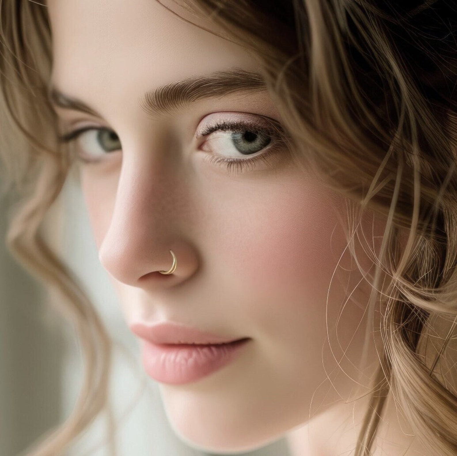 Double Nose Ring, Double Nose Hoop, 14k Gold Nose Ring, Solid Gold Nose ...