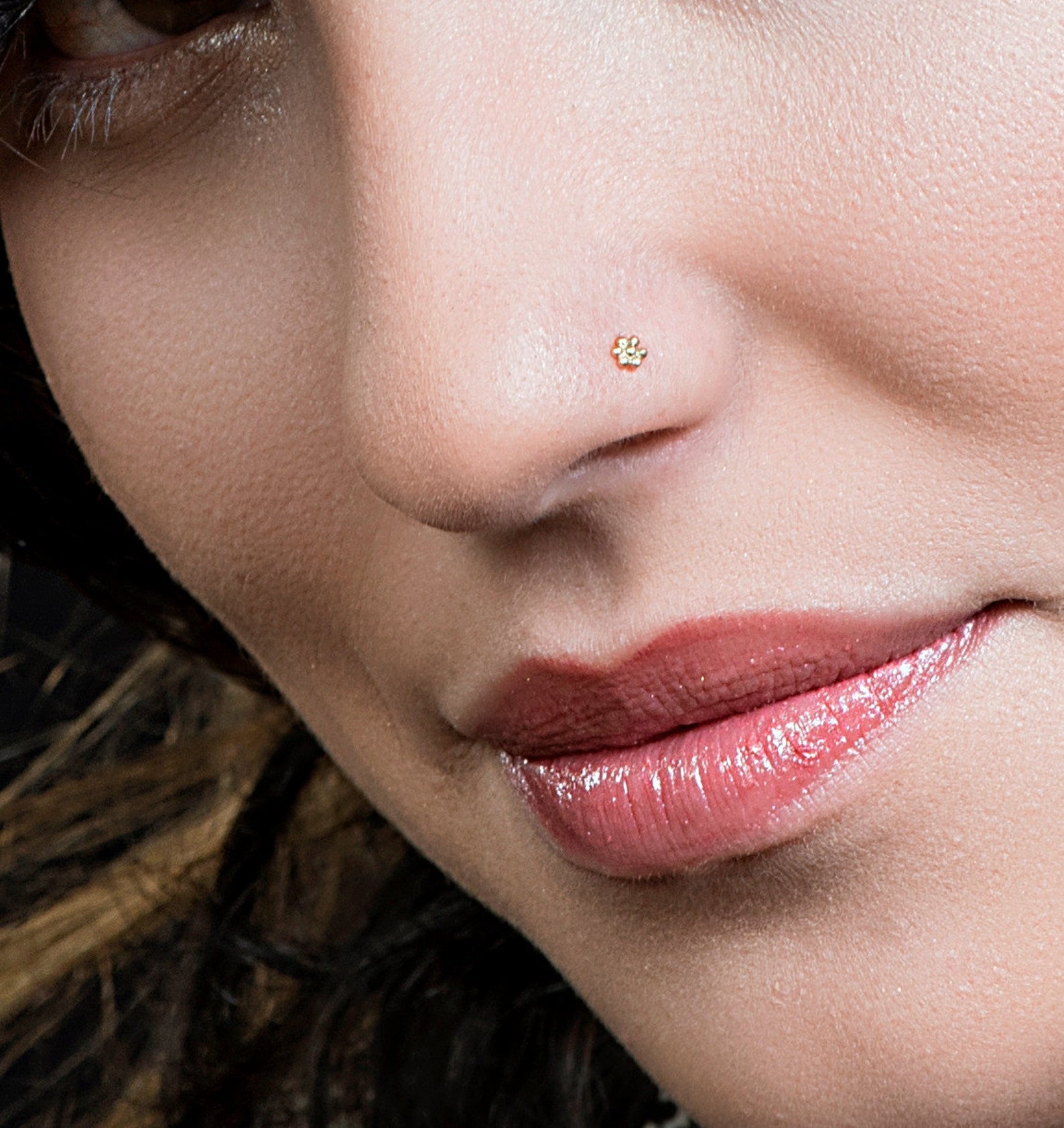 Flower Nose Stud, Gold Nose Stud, Nose Ring, Gold Tragus, Gold Nose ...