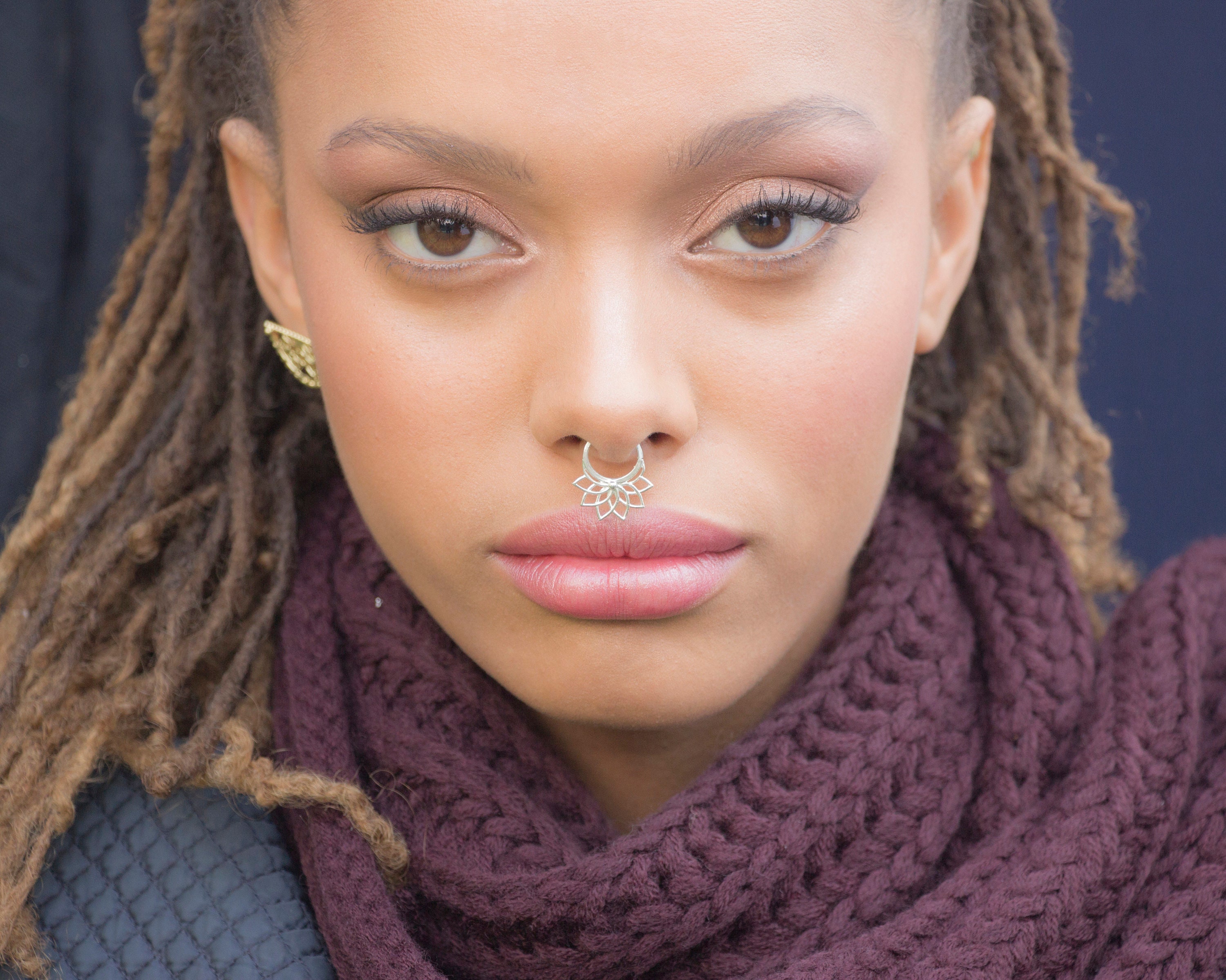 14k Gold Septum Ring Unique Septum Jewelry Lotus Septum | Etsy