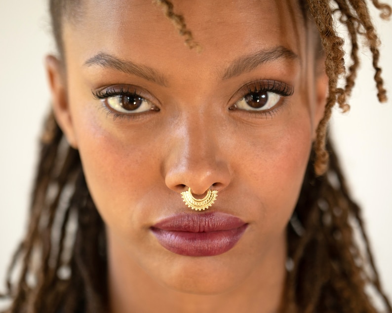 Large Septum Ring, 14k Gold Septum, Tribal Septum Ring, Gold Septum ...