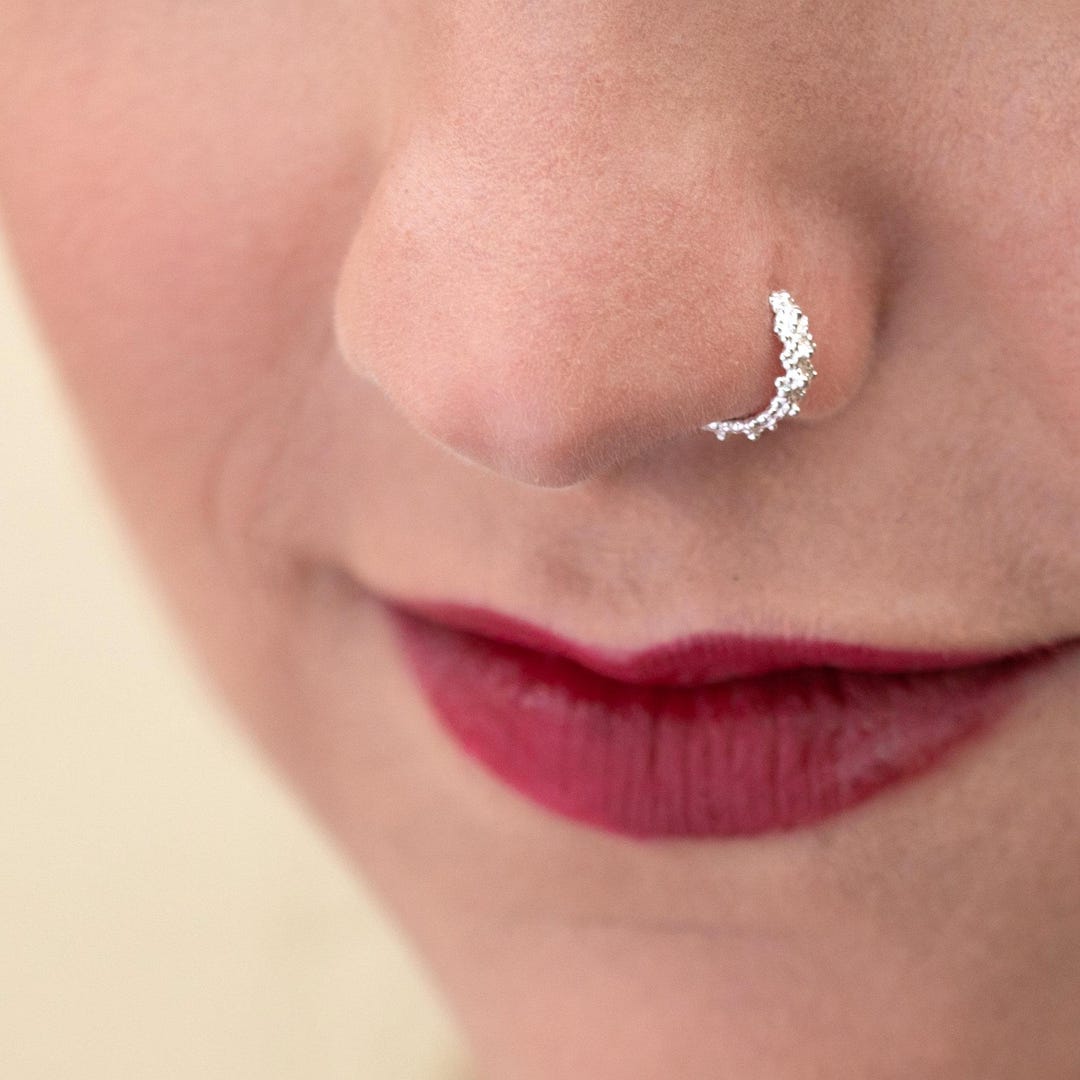 Silver Nose Ring, Nose Ring, Indian Nose Ring, Nose Piercing, Tribal ...