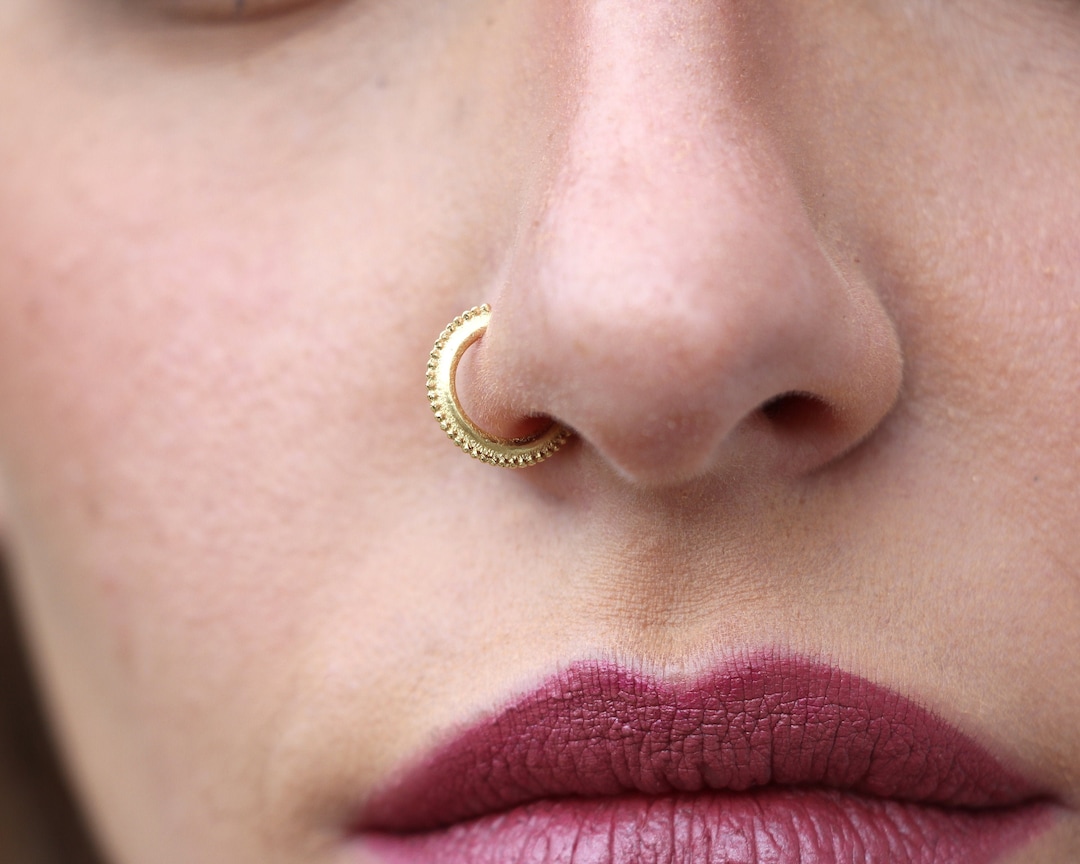 Gold Nose Hoop, Indian Nose Hoop, Gold Nose Ring, 14K Gold Nose Hoop ...