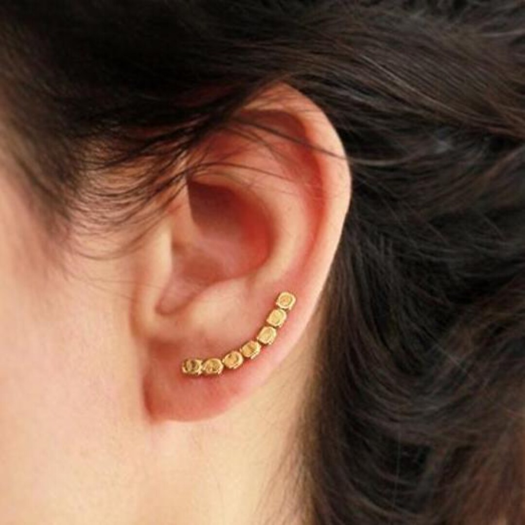 Moon Climber Earrings, 14k Gold Ear Crawlers, Minimalist Gold Jewelry ...