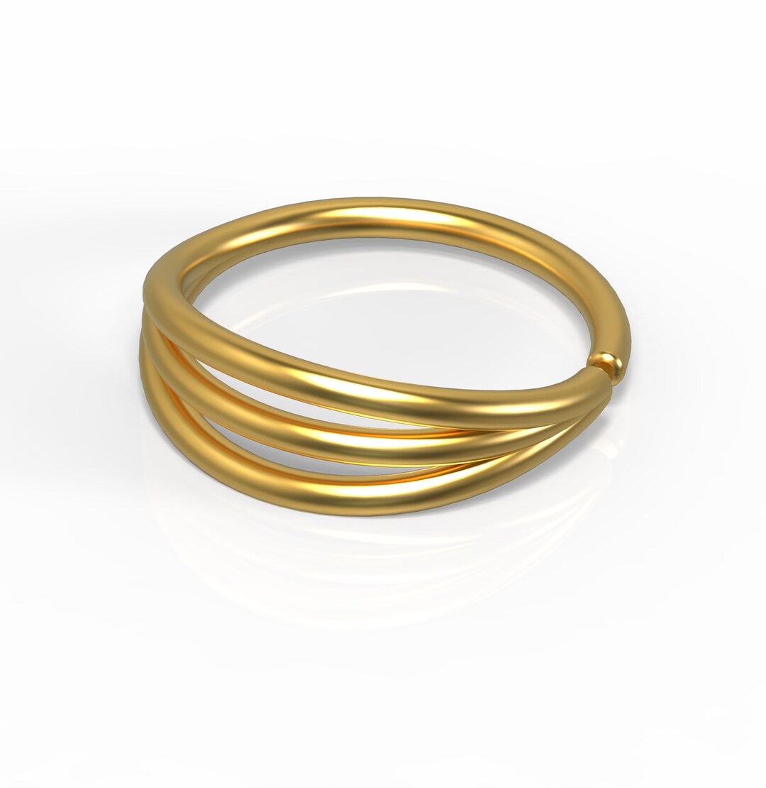 14K Gold Nose Ring, 14k Gold Nose Hoop, Triple Nose Ring, Triple Nose ...