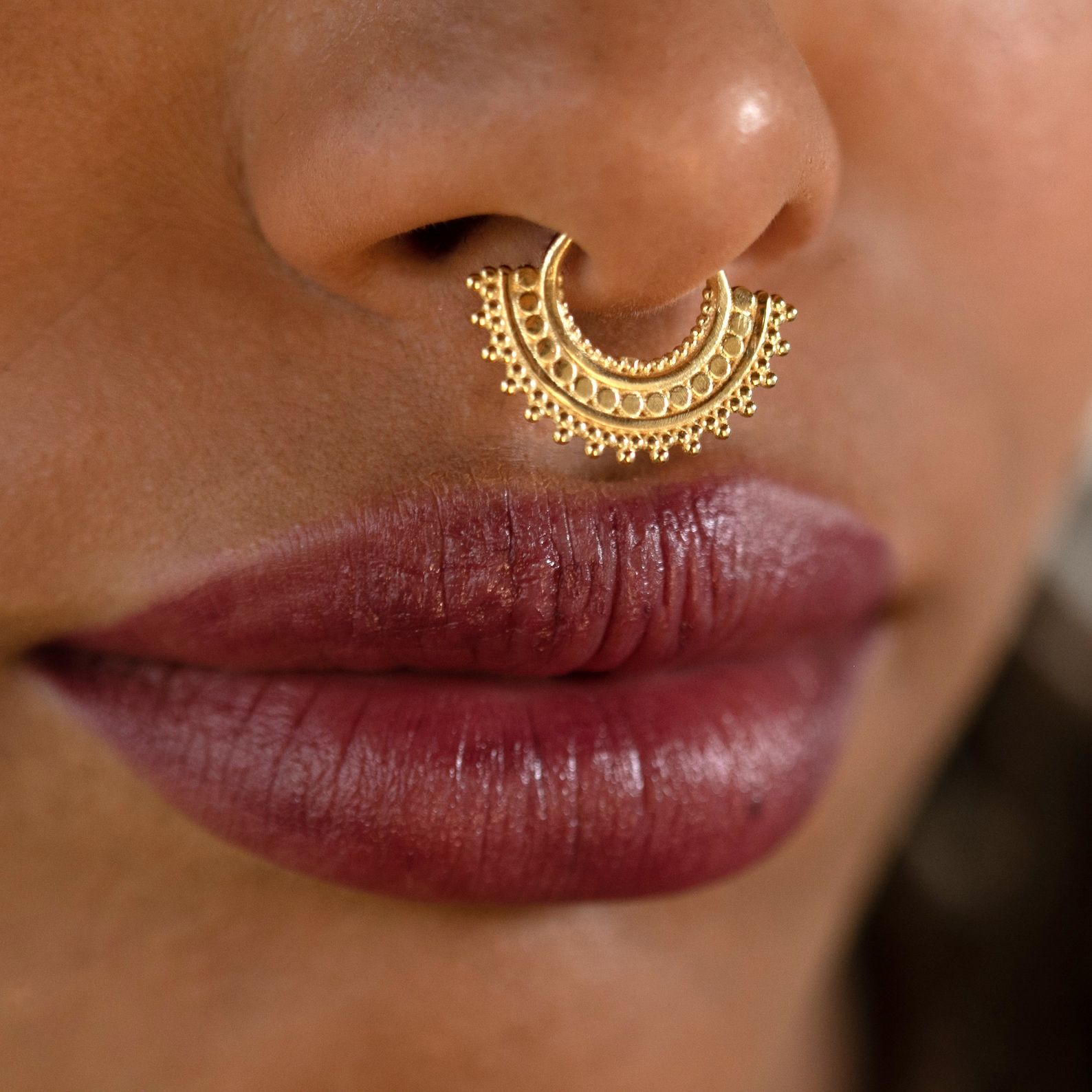 Large Septum Ring, 14k Gold Septum, Tribal Septum Ring, Gold Septum ...