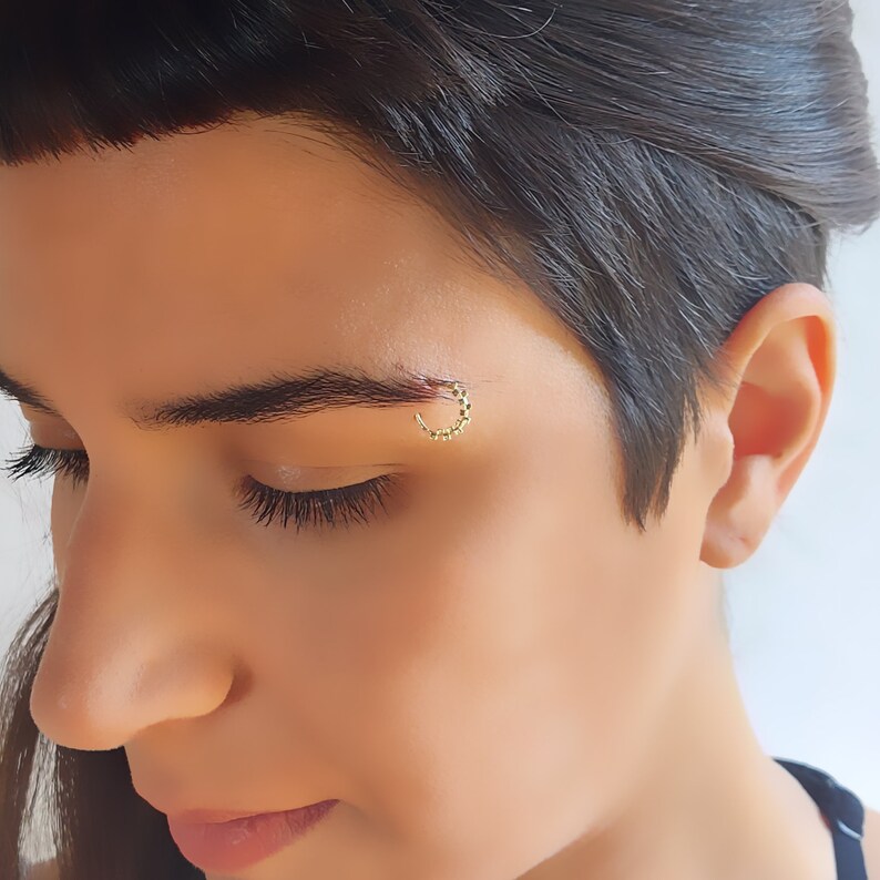 Eyebrow Ring 14k, Indian Gold Piercing, Eyebrow Piercing, Gold Eyebrow ...
