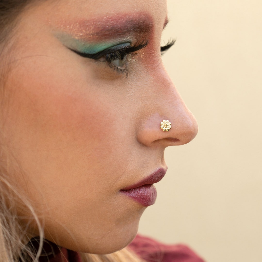 Flower Nose Stud Flower Piercing Gold Nose Stud 14k Gold - Etsy