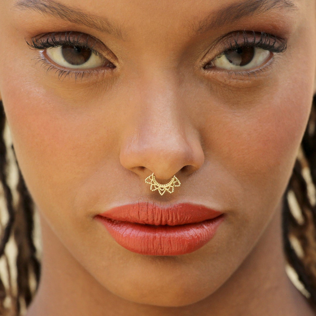 14K Gold Septum Ring, Tribal Septum, Gold Septum Hoop, Gold Septum ...