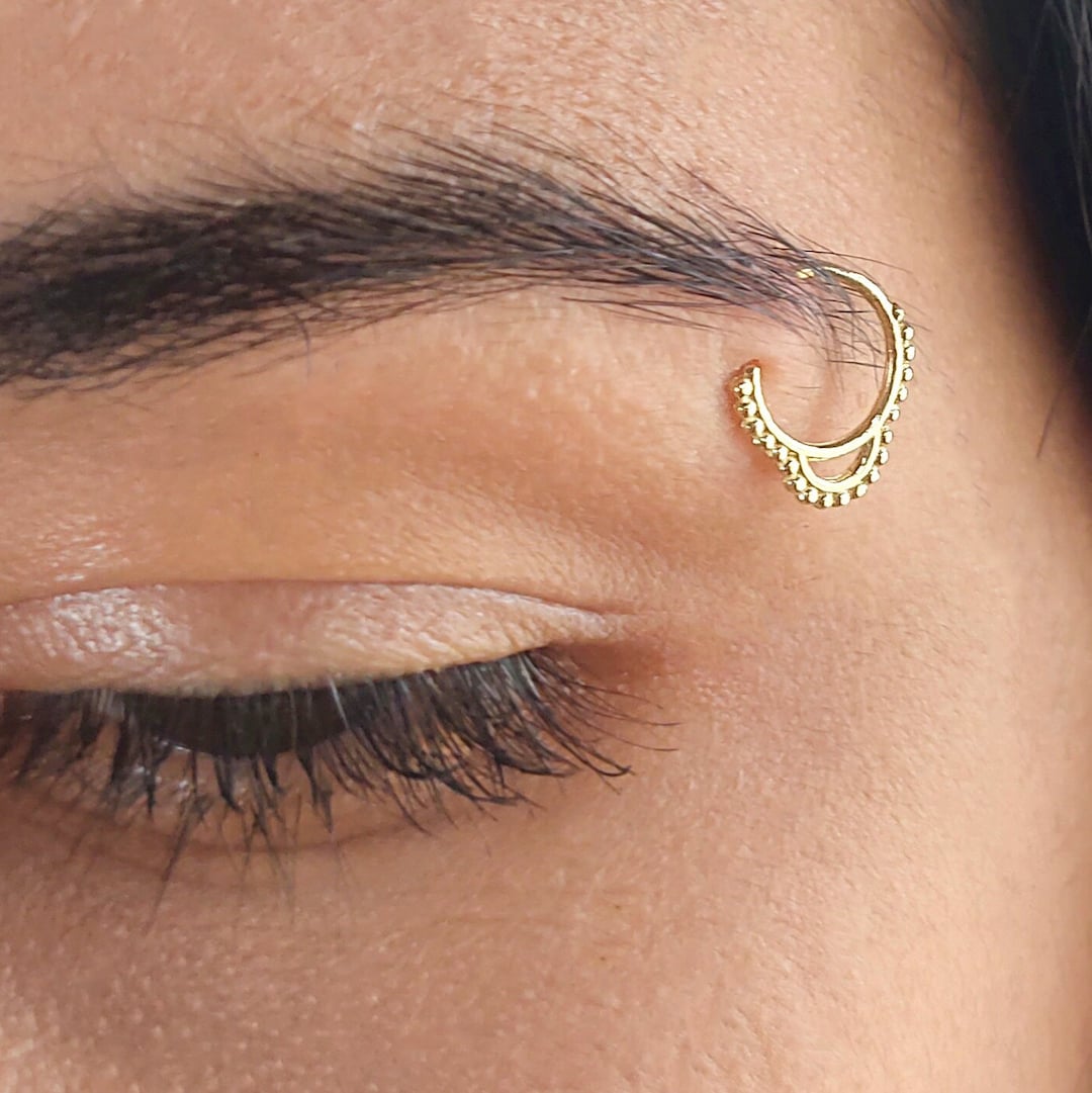 Eyebrow Piercing, Gold Eyebrow Ring, Solid Gold Piercing, 14k Gold ...