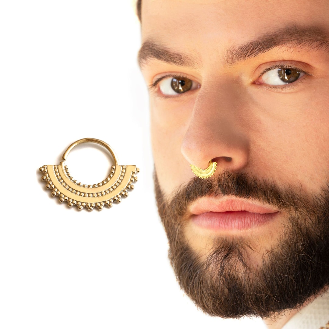Gold Septum Ring, Septum for Men, Unique Septum Ring, Septum Piercing ...