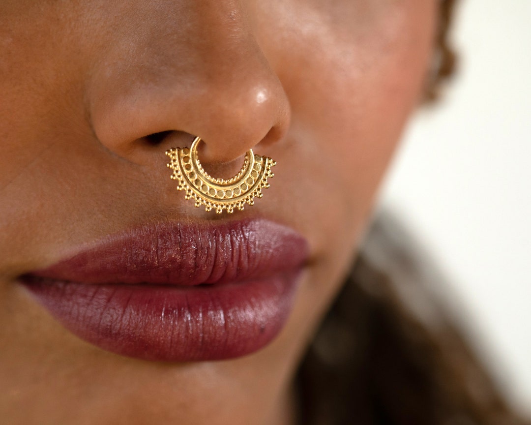 Large Septum Ring, 14k Gold Septum, Tribal Septum Ring, Gold Septum ...