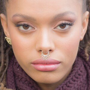 14k Gold Septum Ring, Unique Septum Jewelry, Lotus Septum, Large Septum ...