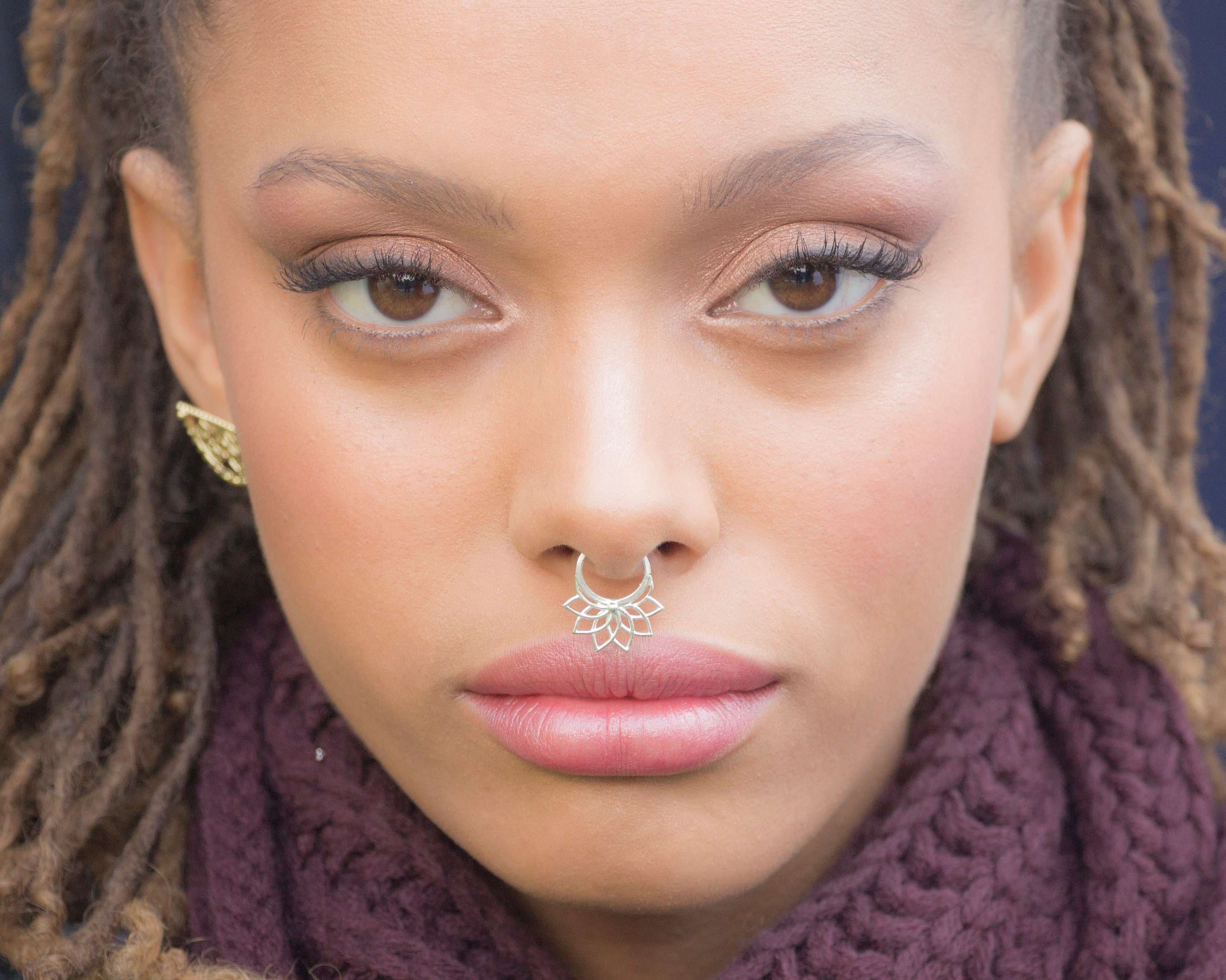 14k Gold Septum Ring Unique Septum Jewelry Lotus Septum | Etsy