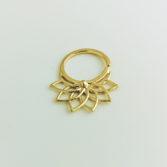 14k Gold Septum Ring Unique Septum Jewelry Lotus Septum | Etsy