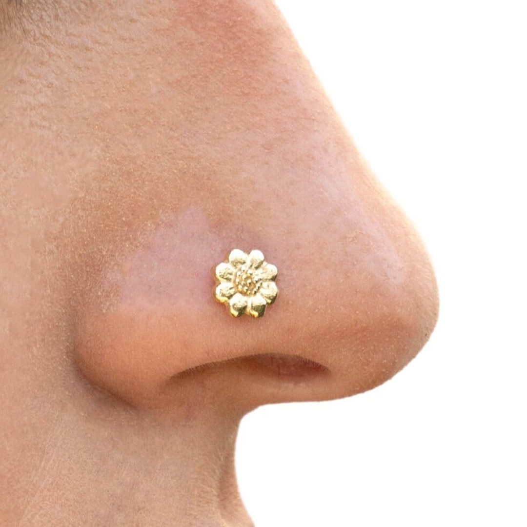 Flower Nose Stud, Flower Piercing, Gold Nose Stud, 14k Gold Nose Stud ...