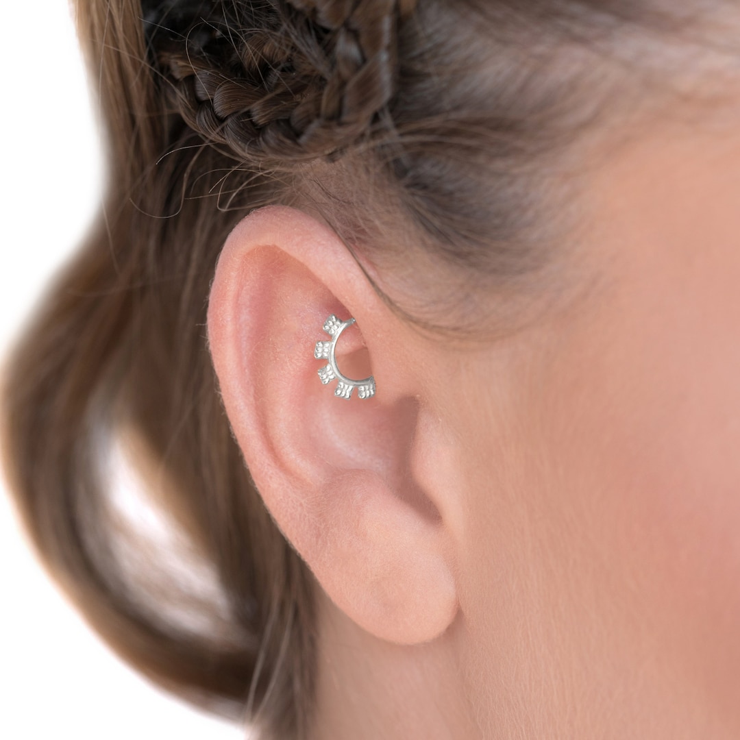 Geometric Piercing, Silver Rook Earring, Piercing Rook, Daith Earring ...