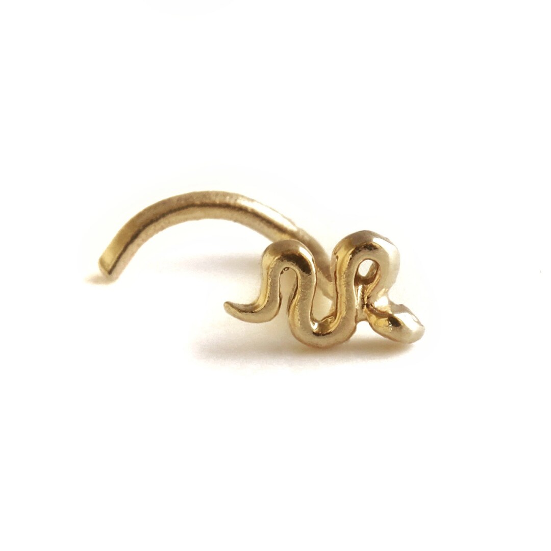14k Gold Snake Nose Stud, Indian Nose Stud, 14k Gold Piercing, Snake ...