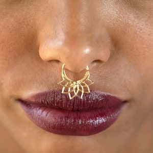 14k Gold Septum Ring, Unique Septum Jewelry, Lotus Septum, Large Septum ...