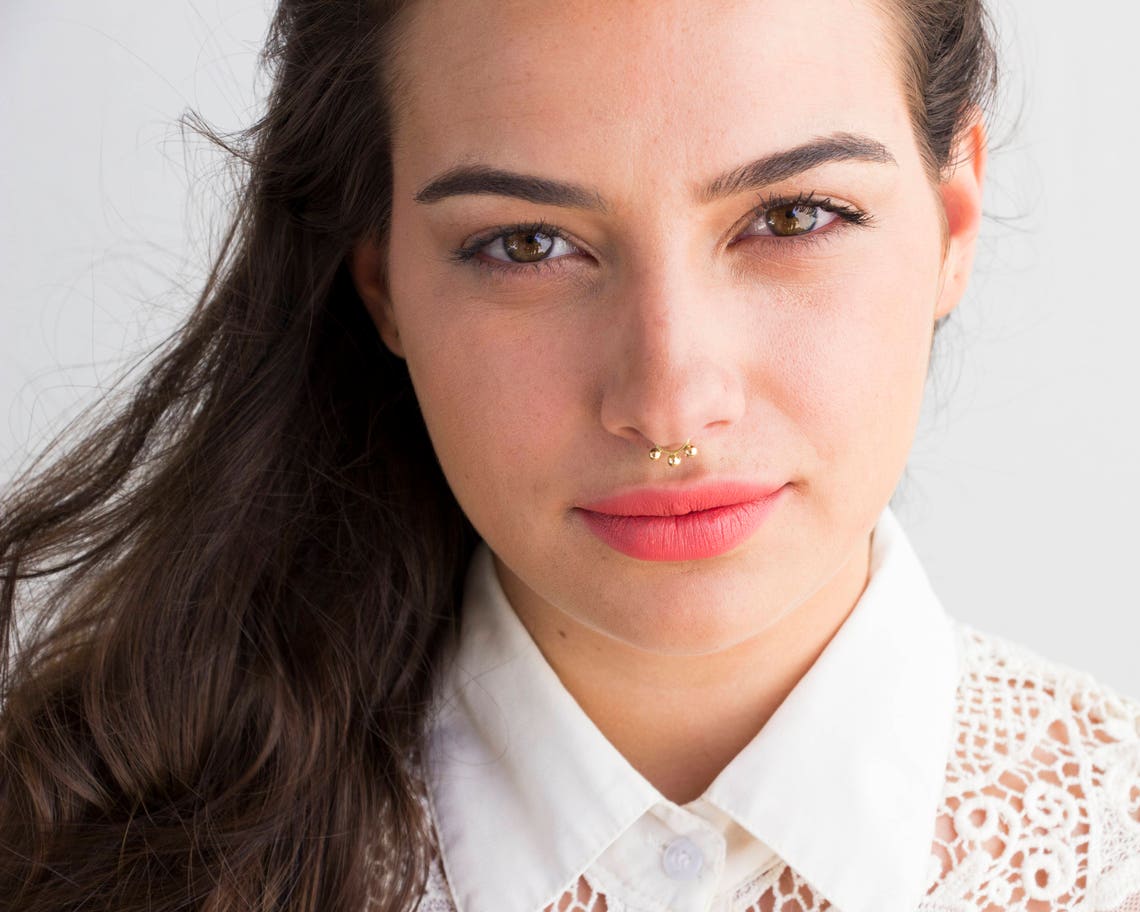 Gold Septum Ring, Nose Ring, 14K Gold Septum, Septum Jewelry, Tribal ...