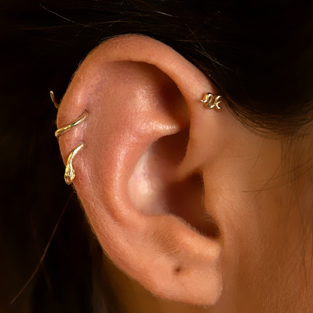 Anti Helix Snake, Snake Piercing, Solid Gold Nose Stud, Tragus Piercing ...