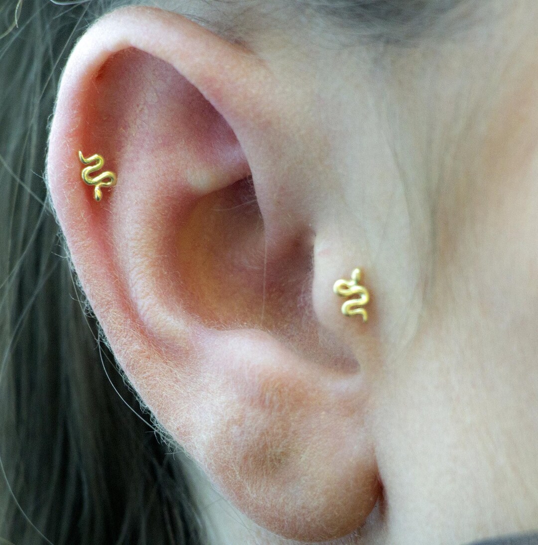 Snake Tragus Earring, Gold Tragus Piercing Jewelry, Tragus Stud ...