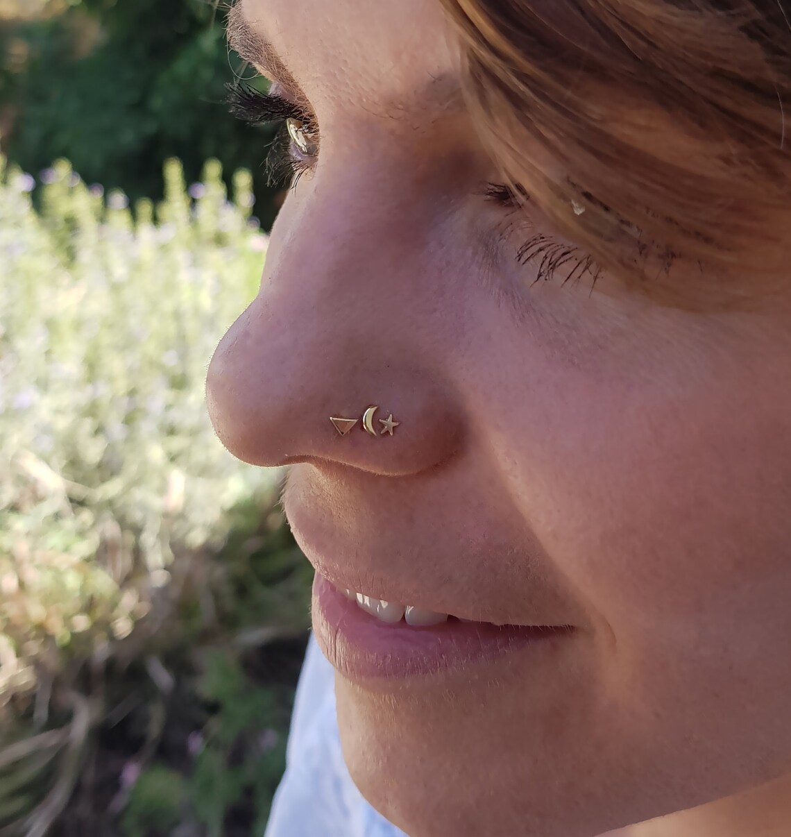 Unique Tiny Nose Stud, Triangle Nose Ring, Tiny Nose Stud Gold, Rose ...