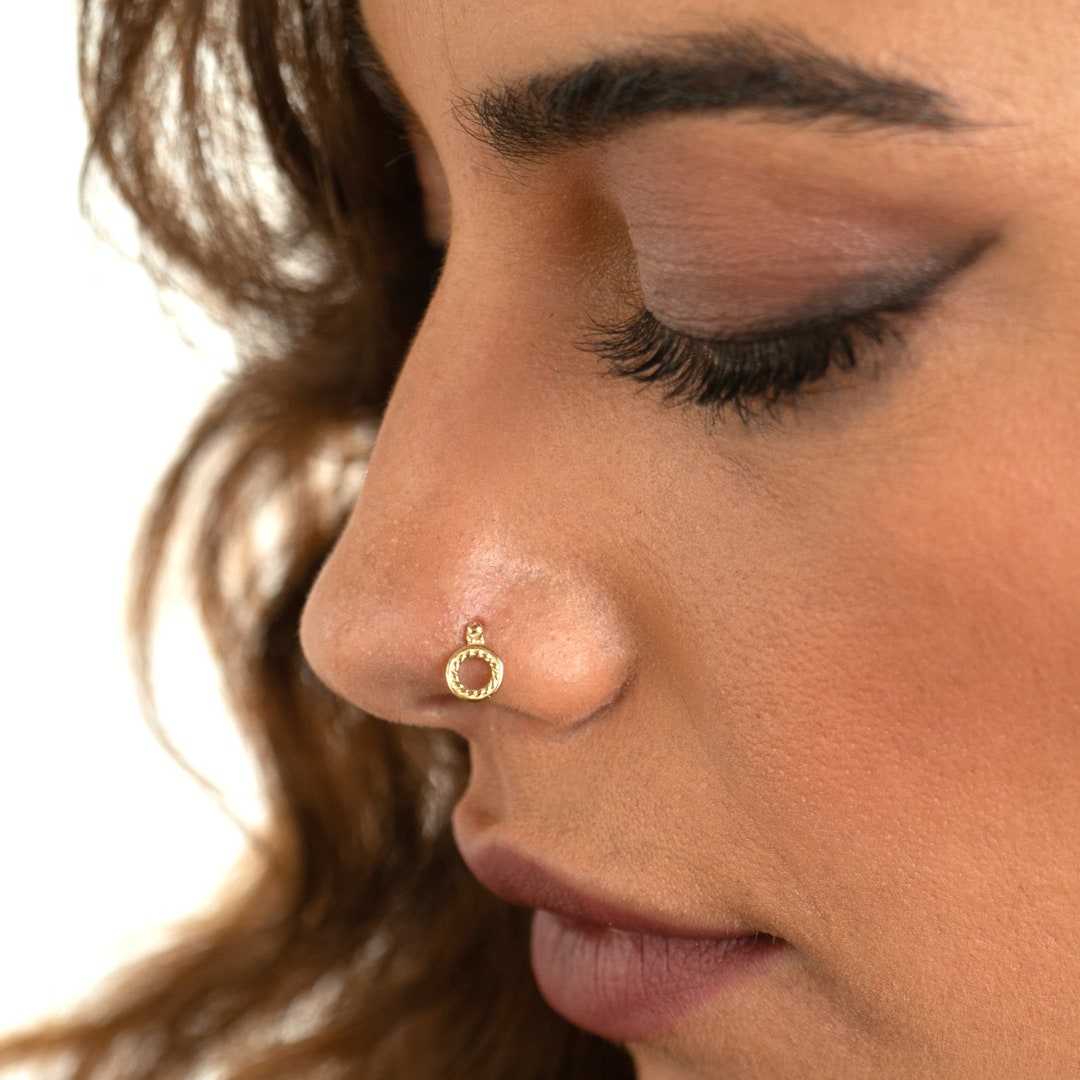 Gold Nose Stud, 14k Gold Nose Stud, Indian Nose Stud, Indian Nose Stud ...