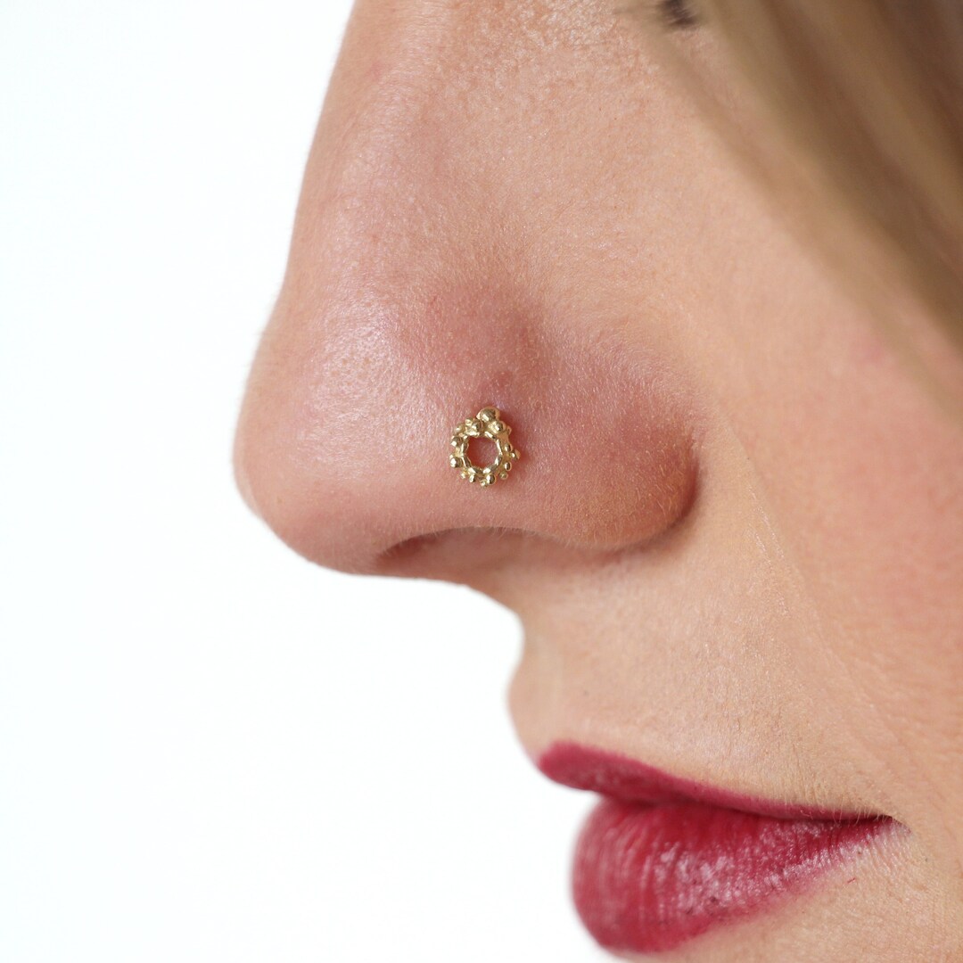 Indian Nose Stud, 14k Gold Nose Stud, Boho Nose Stud, Solid Gold Nose ...