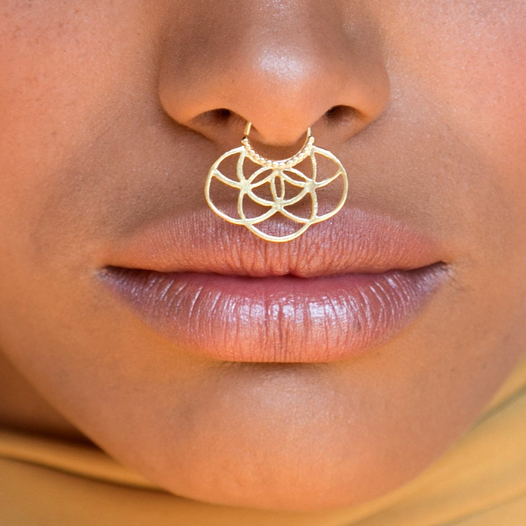 Unique Gold Septum Septum Jewelry Large Septum Lotus - Etsy Israel