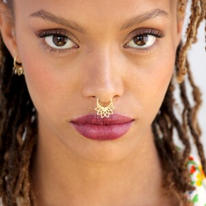 14k Gold Septum Ring, Unique Septum Jewelry, Lotus Septum, Large Septum ...