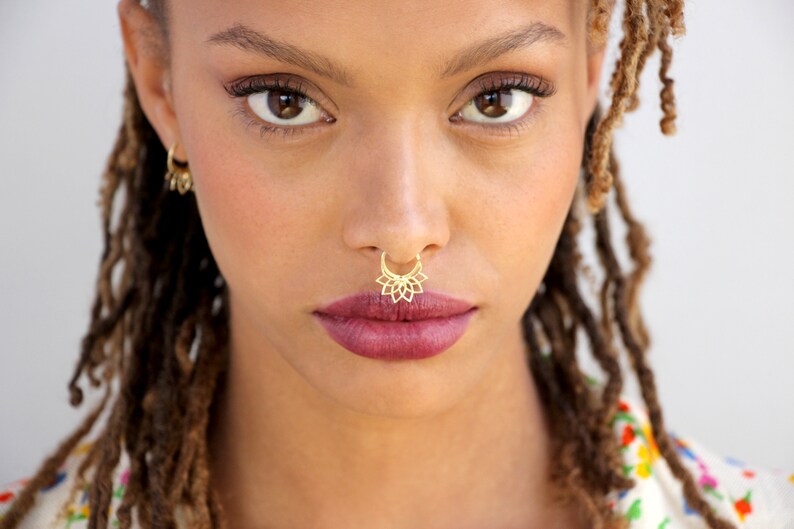 14k Gold Septum Ring Unique Septum Jewelry Lotus Septum - Etsy