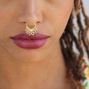 14k Gold Septum Ring, Unique Septum Jewelry, Lotus Septum, Large Septum ...