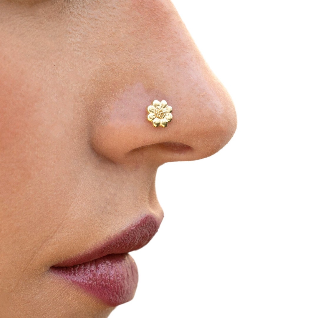 Flower Nose Stud Flower Piercing Gold Nose Stud 14k Gold - Etsy