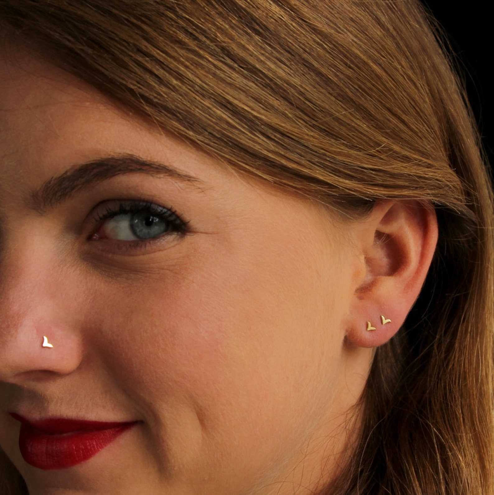 Tiny Gold Earrings, Tiny Gold Tragus Earrings, Gold Cartilage, Studs ...