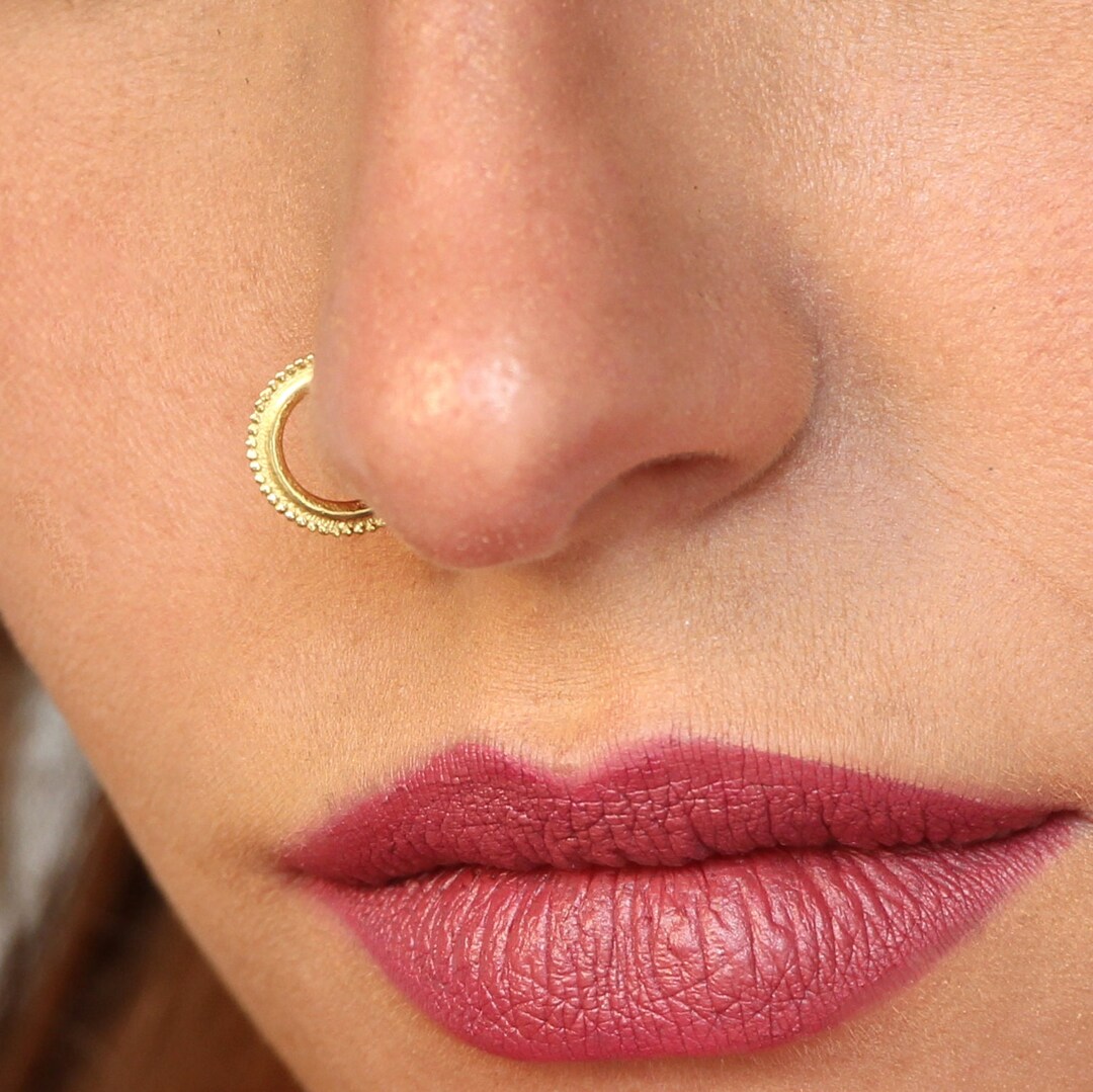 Indian Nose Ring, Gold Nose Ring, Unique Nose Ring, Nose Ring Hoop ...