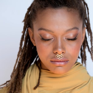 Unique Gold Septum, Septum Jewelry, Large Septum, Lotus Septum, Tribal ...