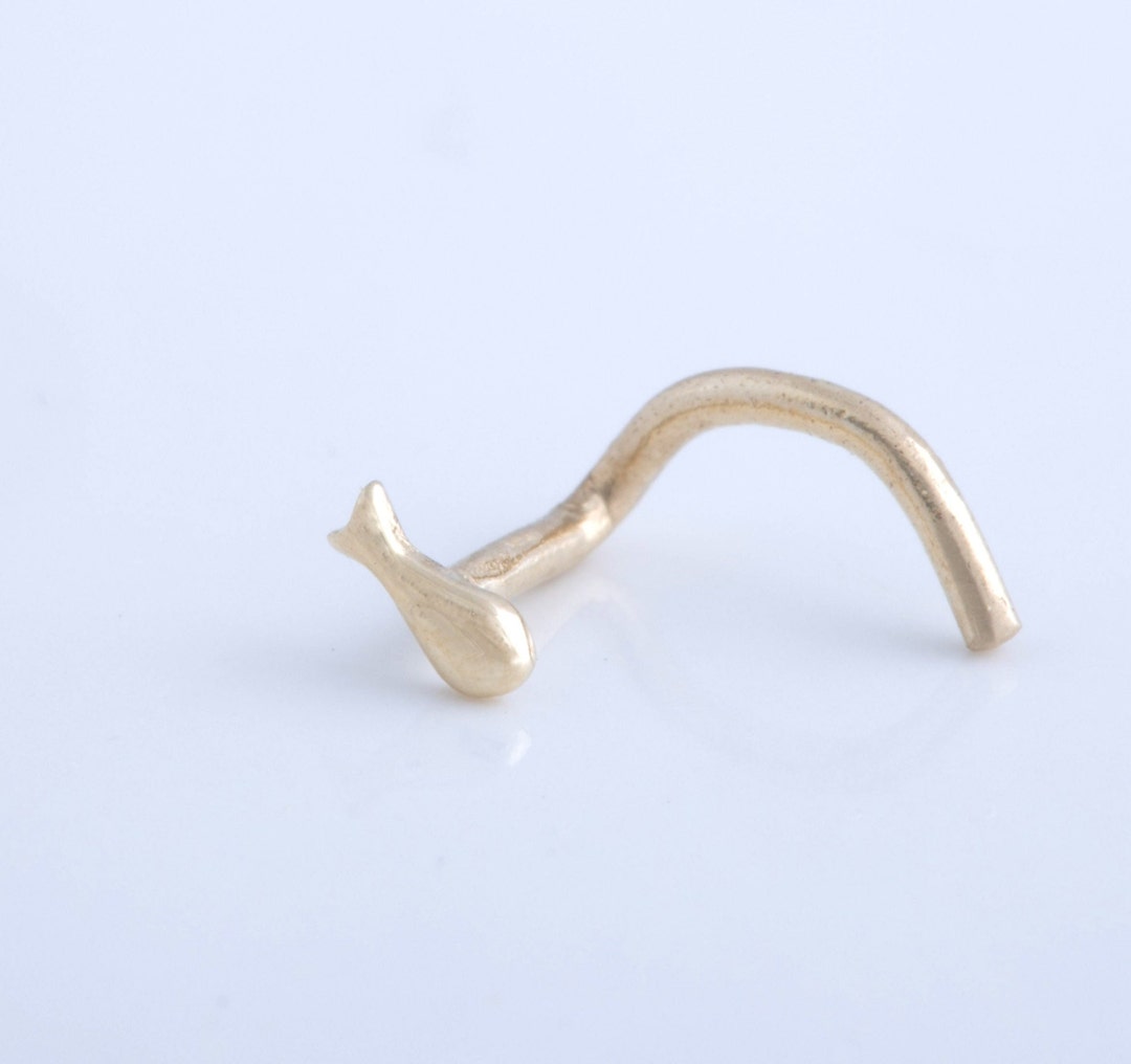 14k Gold Tiny Fish Nose Stud Piercing Jewelry, Unique Indian Piercing ...